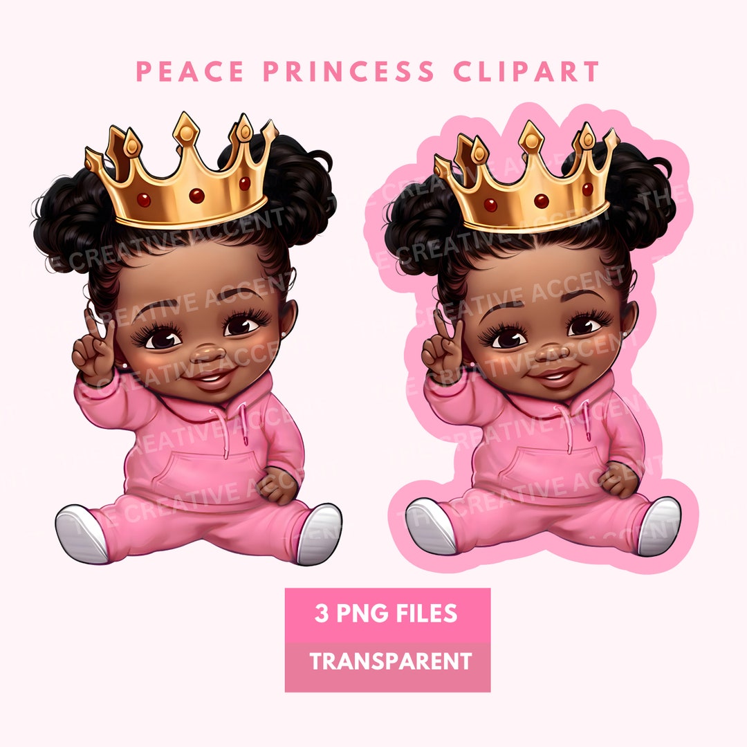 Black Baby Princess Baby Shower Clipart, 3 PNG, Little Black Girl Queen ...