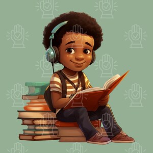 Black Boy Reading Clipart, 37 PNG Bundle, Afro, Children's Book ...