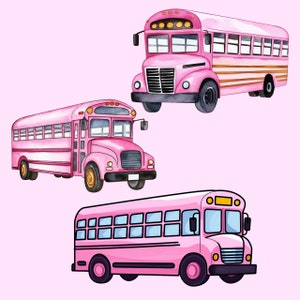 Pink School Bus Clipart, 9 PNG, Hot to Light Pink Bus, Soft Watercolor ...