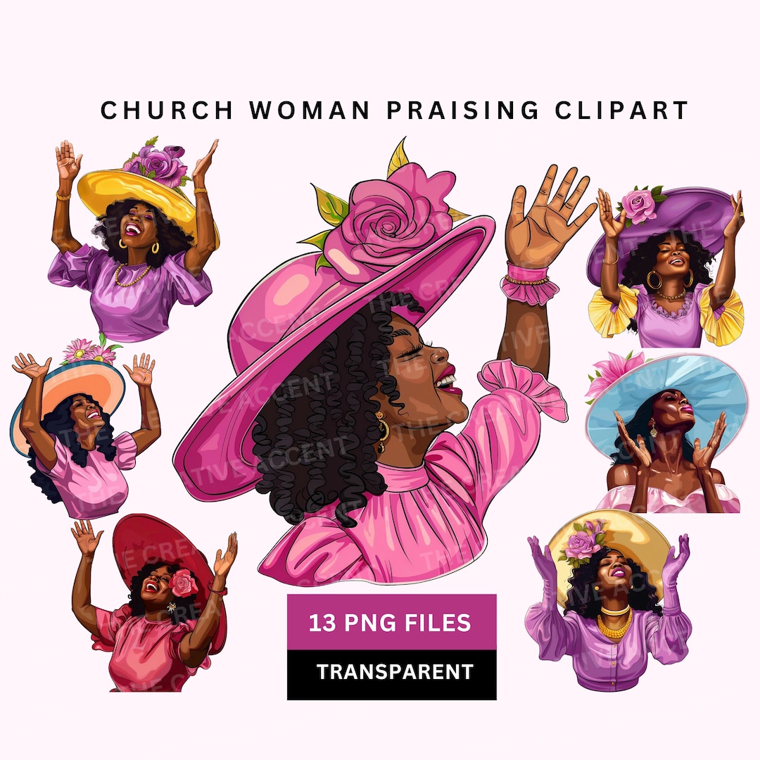 Church Woman Praising Clipart, 13 PNG, Black Church Girl in Praise ...