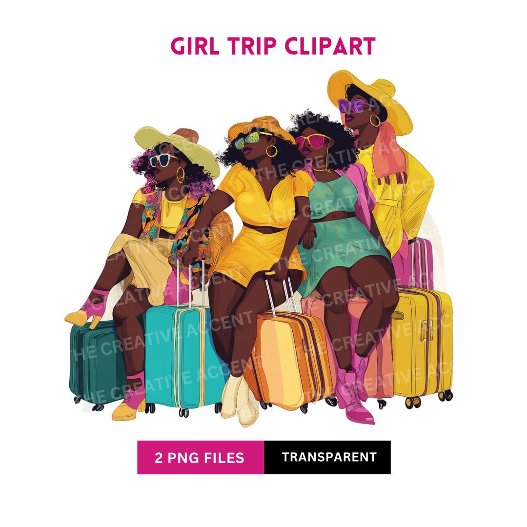 Black Girl Trip Clipart, 2 PNG, Travel Traveling Ladies Curvy Women ...