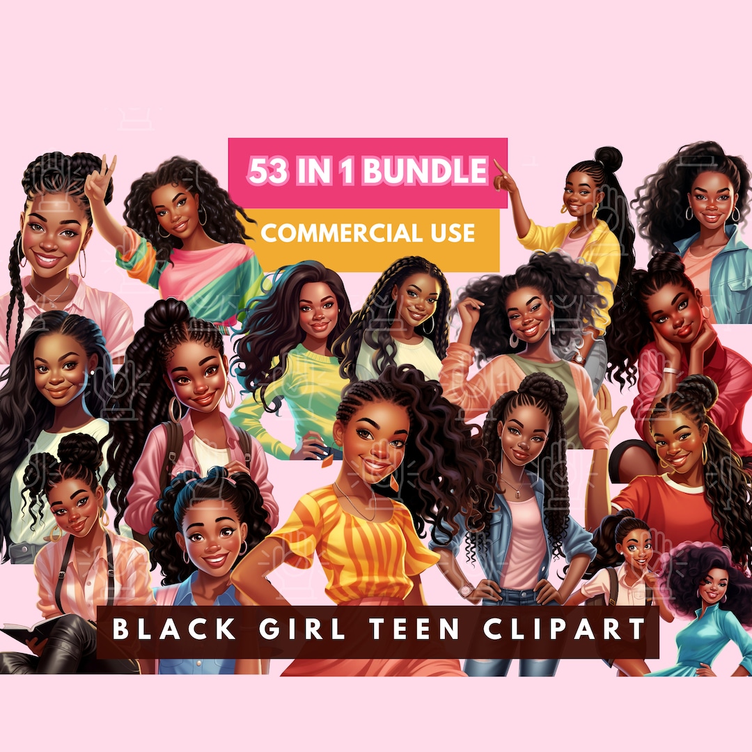 Black Girl Teen Clipart, 53 PNG Megabundle, Back to School ...