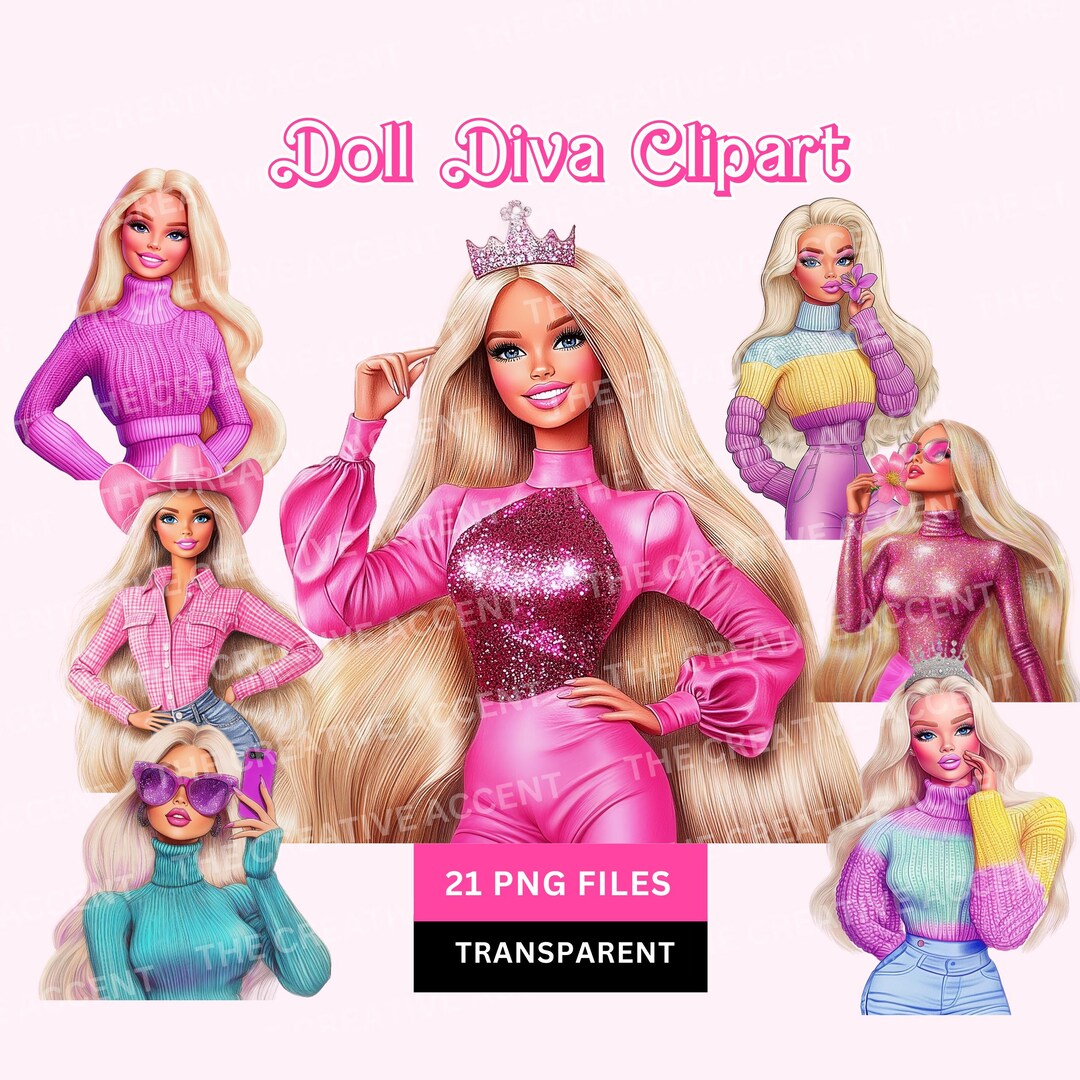 Doll Diva Clipart, 21 PNG, Funny Cool Girl Poses, Party, Hot Pink ...