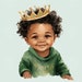 Black Baby Prince in Green Clipart, Brown Boy Kid With Gold Crown, Afro ...