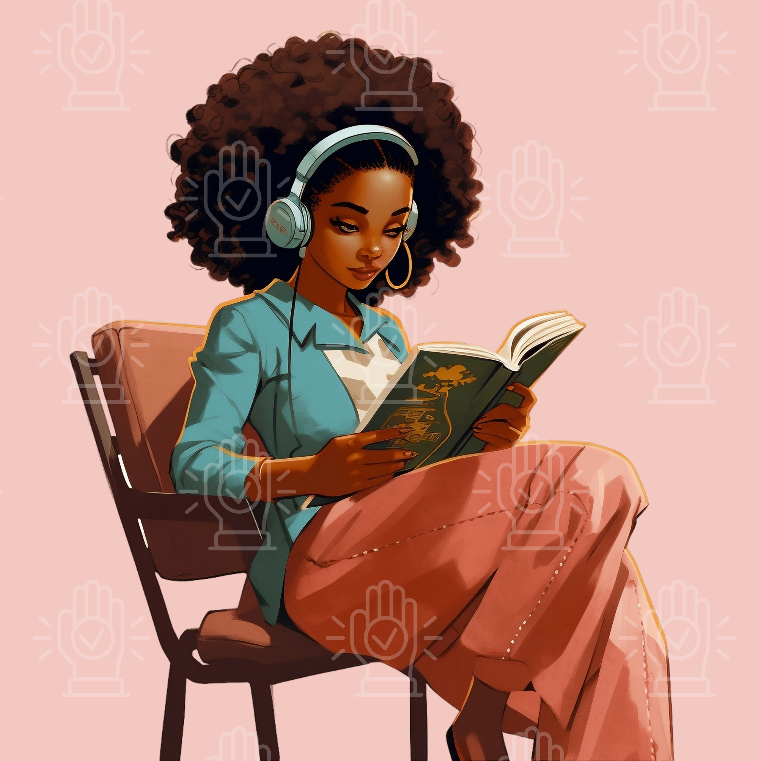 Retro Black Girl Reading Clipart Studying 13 PNG Bundle - Etsy