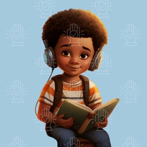 Black Boy Reading Clipart, 37 PNG Bundle, Afro, Children's Book ...