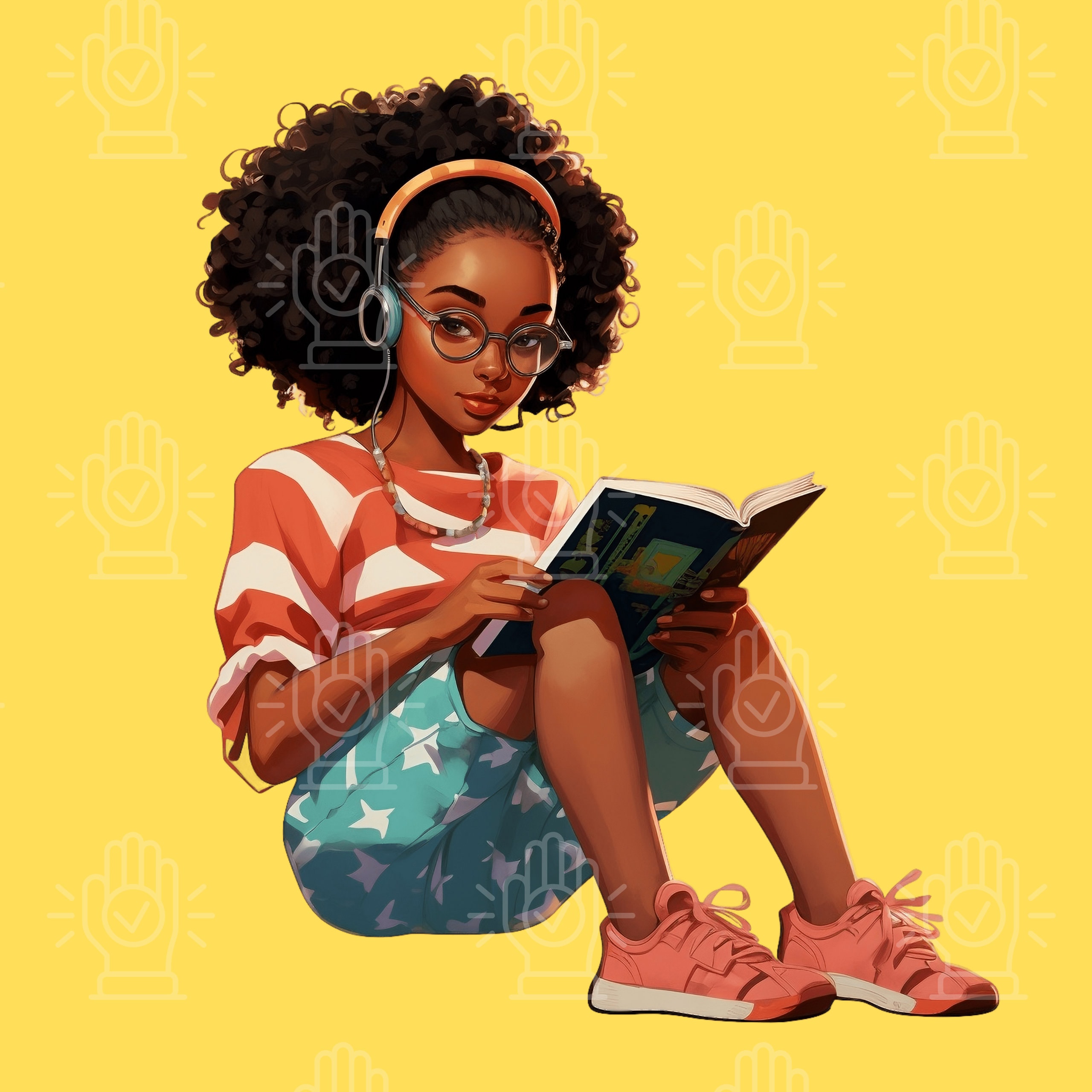 Retro Black Girl Reading Clipart Studying 13 PNG Bundle - Etsy