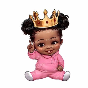 Black Baby Princess Baby Shower Clipart, 3 PNG, Little Black Girl Queen ...