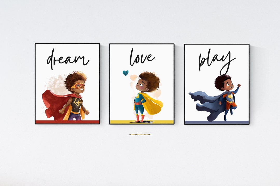 Black Boy Superhero Prints, Boy Wall Art, Digital Motivational ...