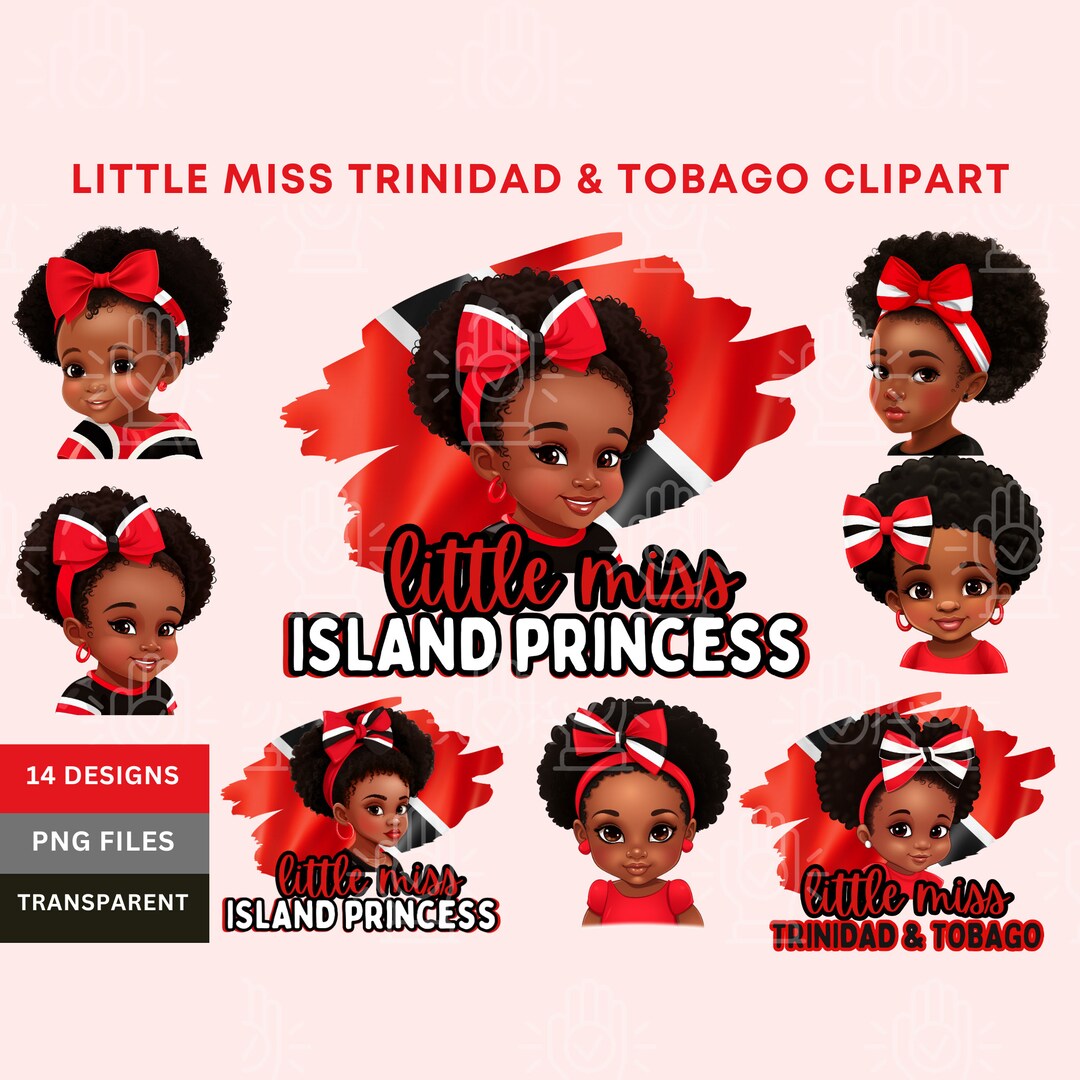 Little Miss Trinidad and Tobago Girl Clipart Red, Black, White, Trini ...
