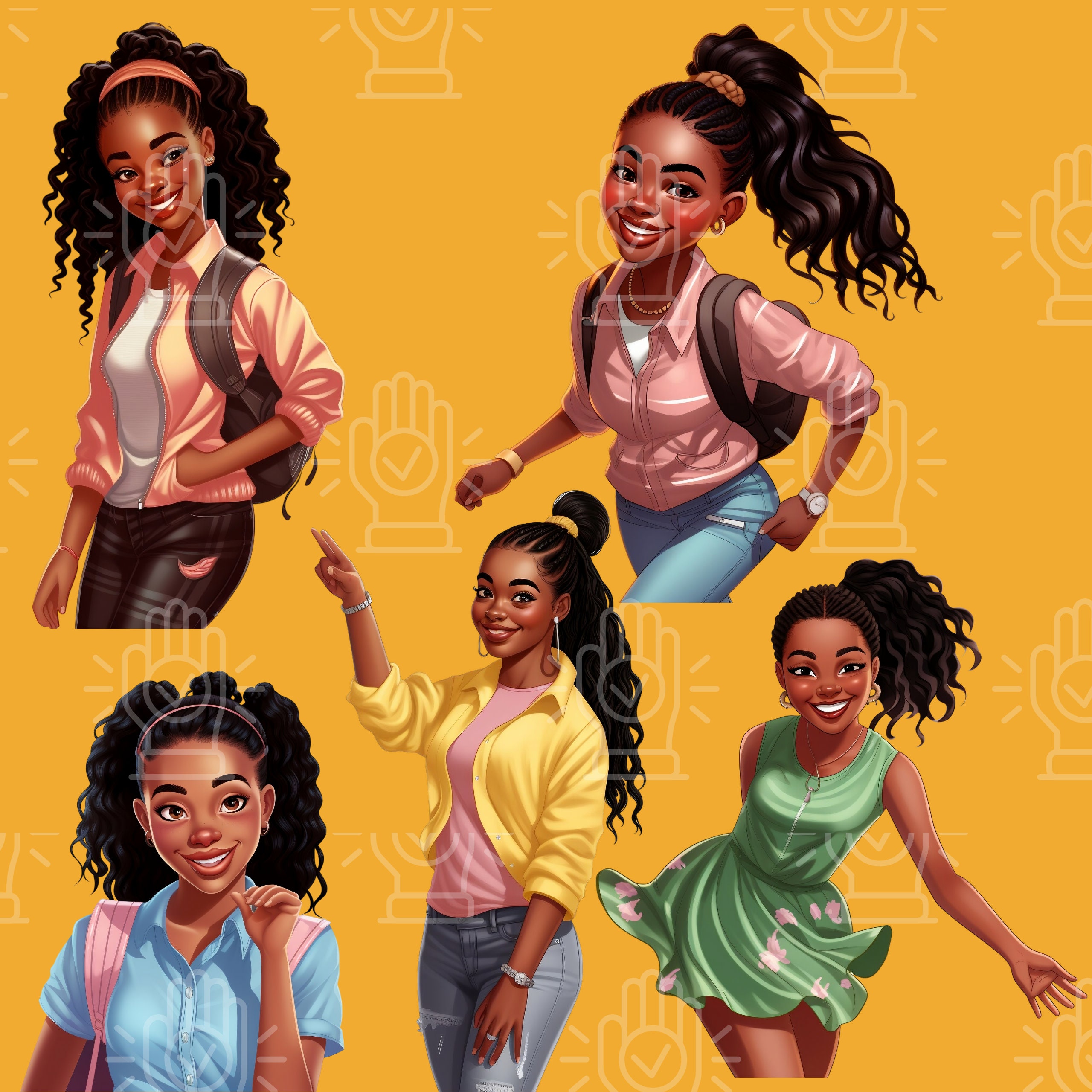 Black Girl Teen Clipart 53 PNG Megabundle Back to School - Etsy