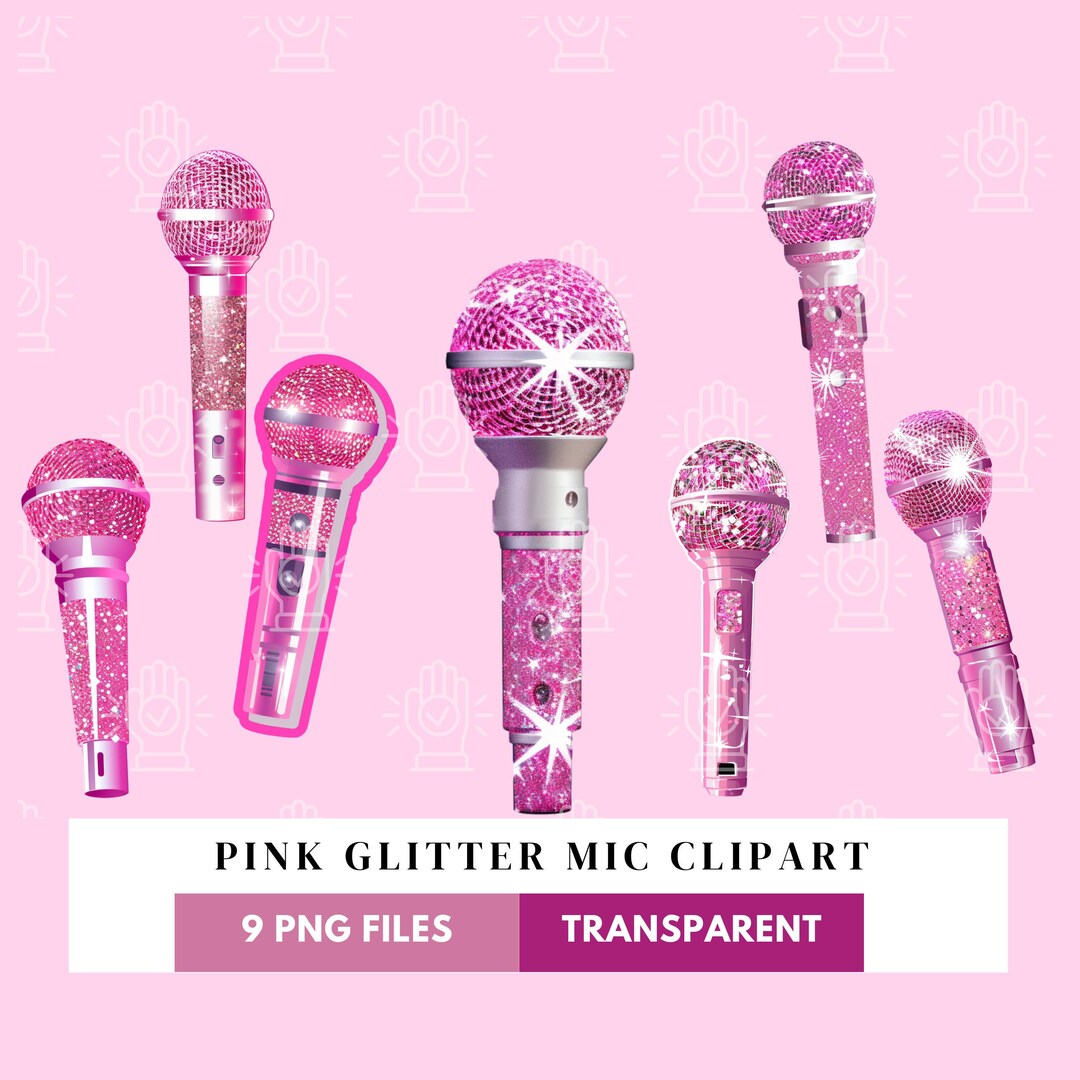 Pink Microphone Clipart, 9 PNG, Hot Pink & Silver Glitter Mic ...