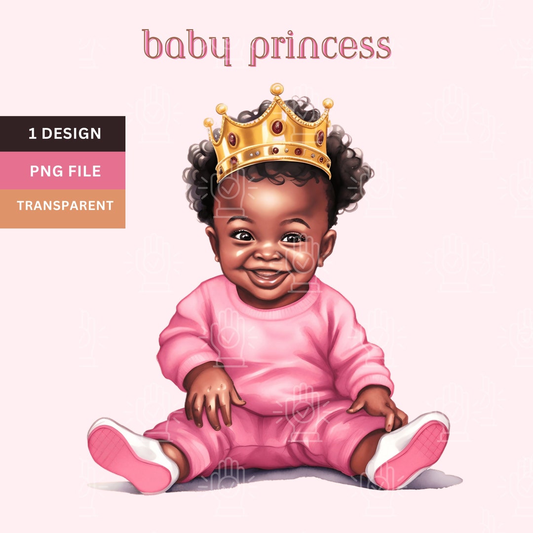 Little Black Girl Princess Baby Shower Clipart, Watercolor, Baby Queen ...