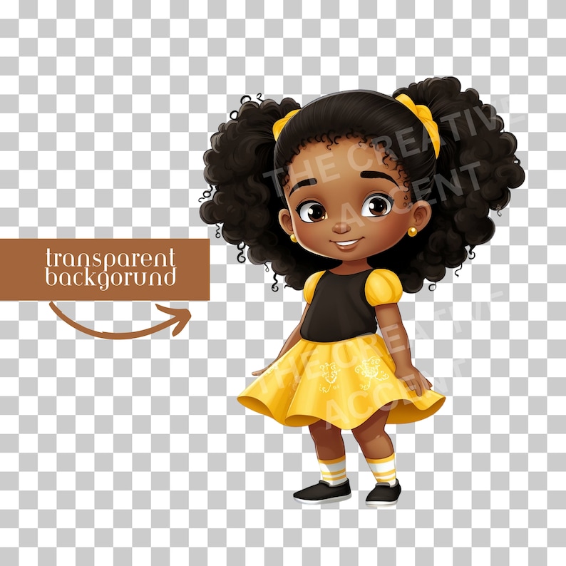 Cute Black Girl in Yellow Black and White Dress Clipart 10 - Etsy