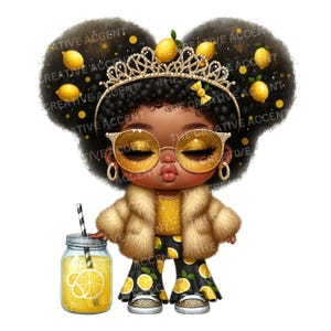 Lemonade Baby Girl Clipart, 14 PNG, Little Black Girl in Lemon Print ...