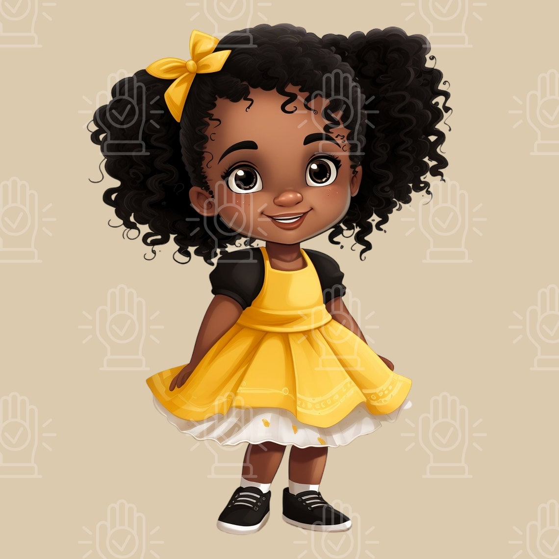 Cute Black Girl in Yellow Black and White Dress Clipart 10 - Etsy