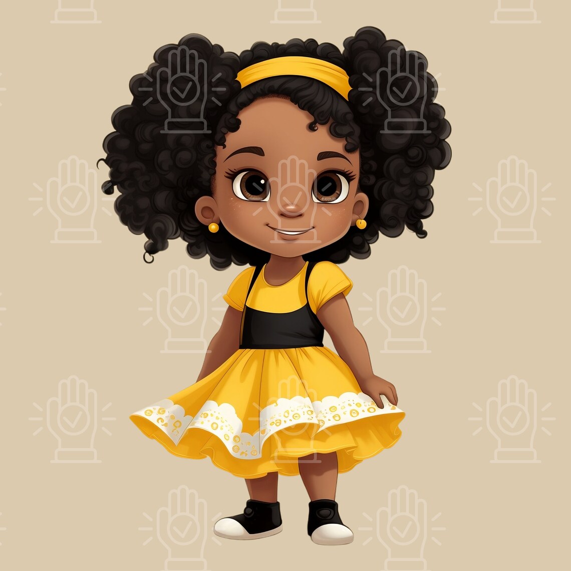 Cute Black Girl in Yellow Black and White Dress Clipart 10 - Etsy