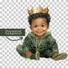 Black Baby Prince in Green Clipart, Brown Boy Kid With Gold Crown, Afro ...