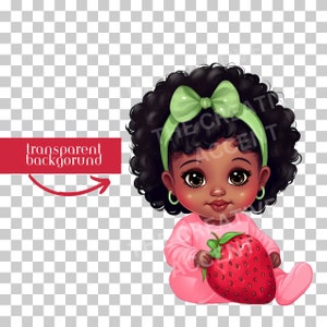 Strawberry Baby Girl Clipart, 9 PNG, Afro Black Baby Girl, Cute ...