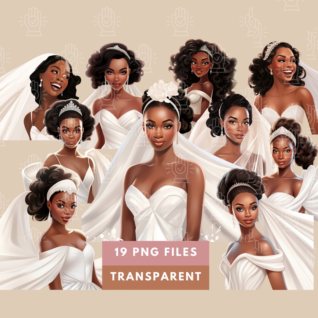 Black Bride Clipart, 19 PNG, Beautiful Wedding, Ethnic Woman, Newlywed ...