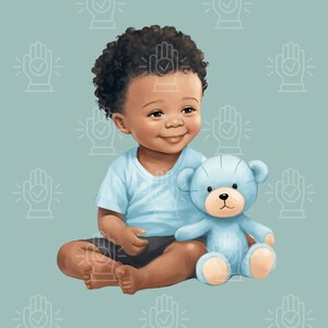 Little Black Boy Prince Baby With Teddy Bears, Baby Shower PNG, African ...