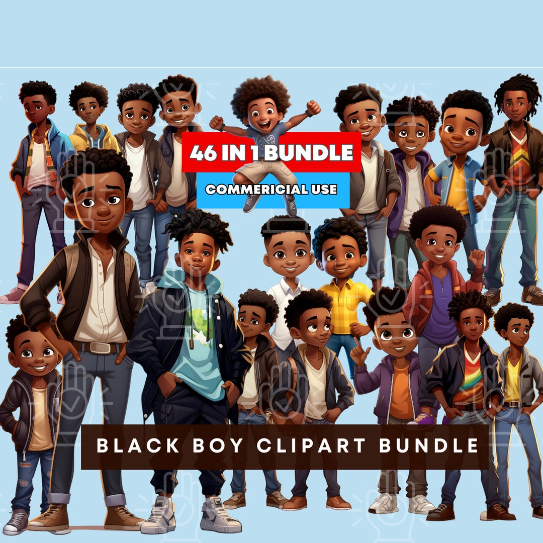 Black Boy Clipart, 46 PNG Bundle, Brown Kids Clip Art, Afro Natural ...