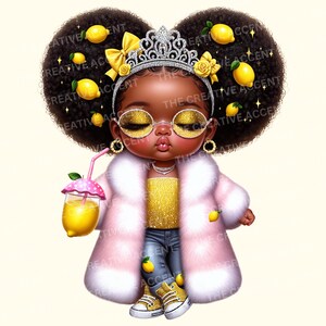 Lemonade Baby Girl Clipart, 14 PNG, Little Black Girl in Lemon Print ...