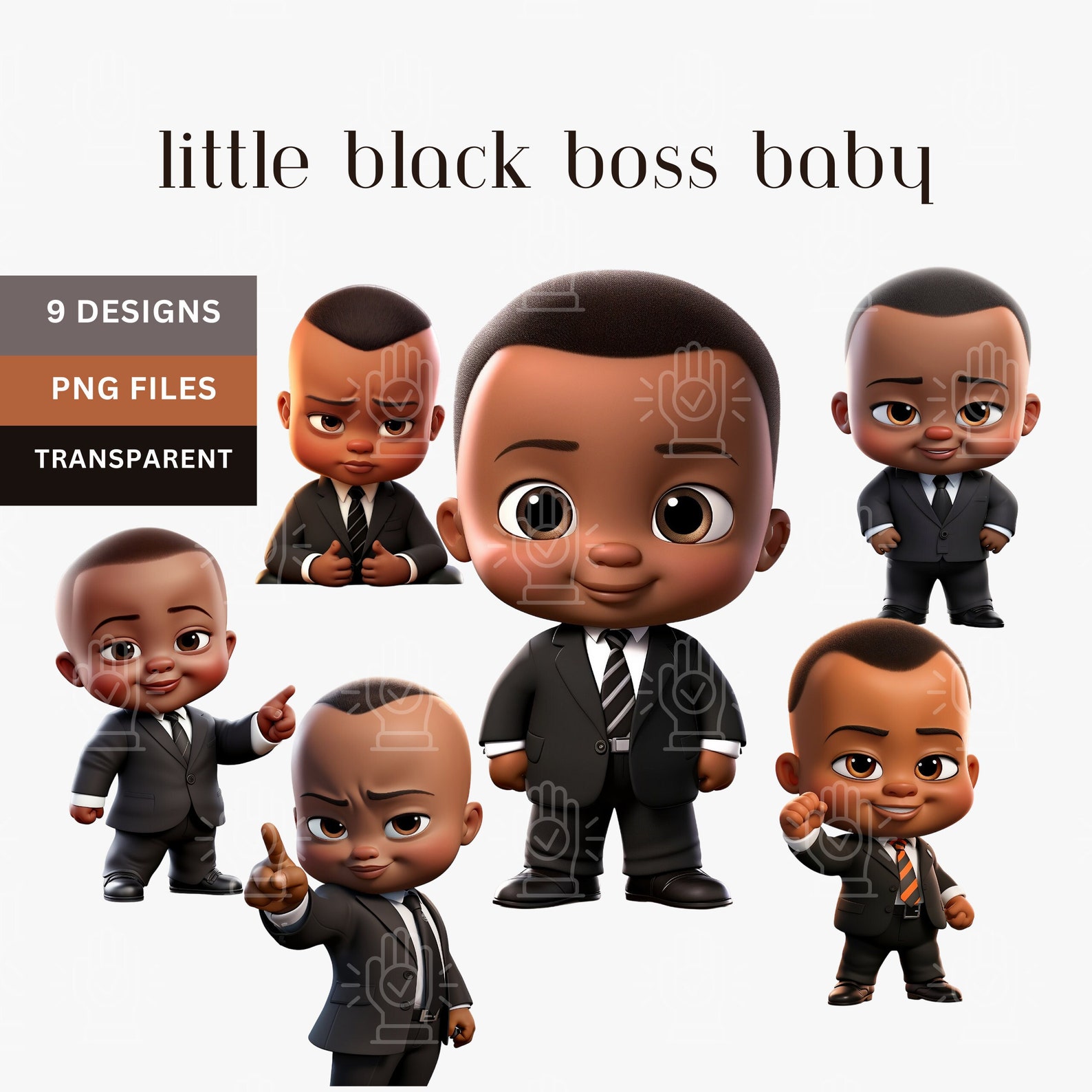Little Black Boss Baby Inspired Clipart, 9 PNG, Little Baby Boss, Black ...