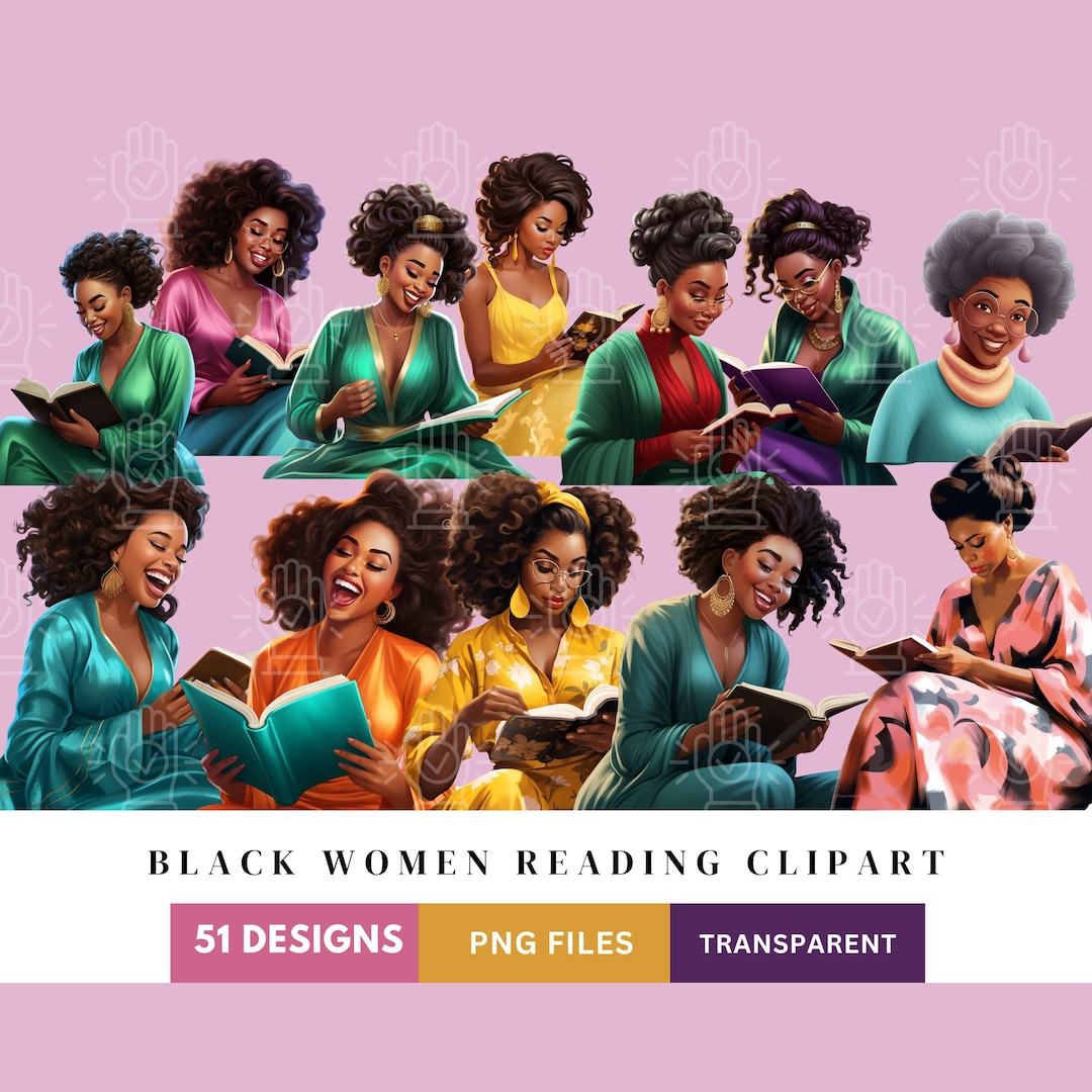 Black Woman Reading Clipart, Beautiful Women, 51 PNG Bundle, Reading ...