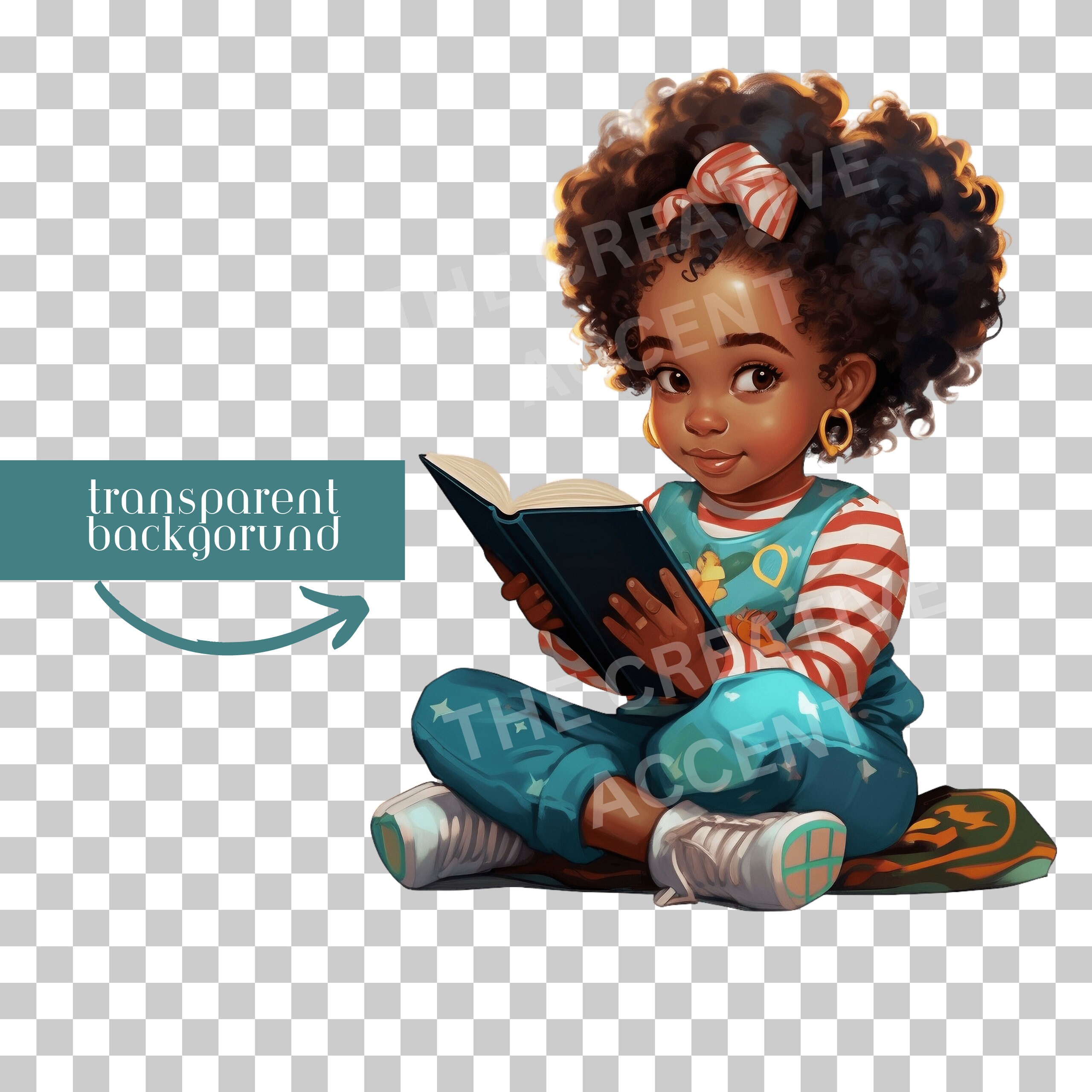 Unique Black Girl Reading Clipart Little Toddler Retro Child - Etsy