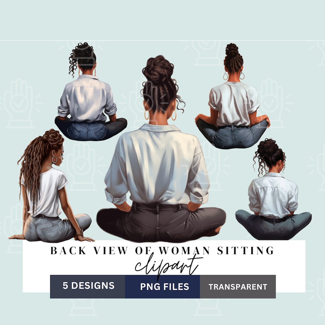 Woman Sitting Clipart, Back View of Black Women, African-american ...