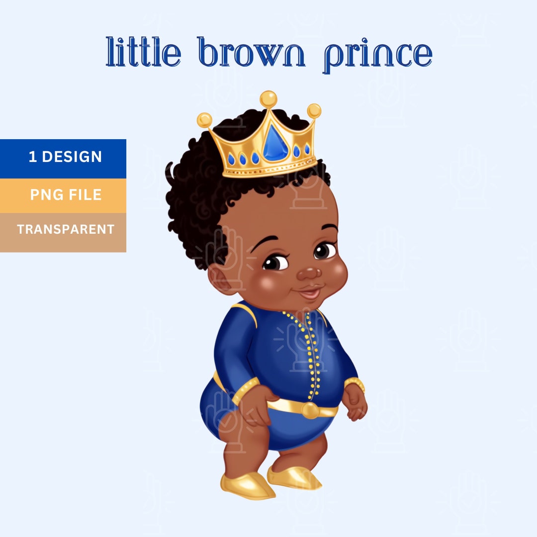 Little Black Boy Prince Baby Shower Clip Art, Cute Baby King Decor PNG ...