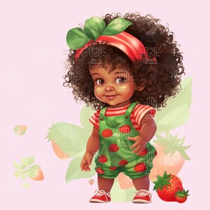 Strawberry Toddler Baby Girl Clipart, 7 PNG, Little Black Girl, Cute ...