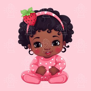 Strawberry Baby Girl Clipart, 4 PNG, Afro Black Baby Girl, Cute ...