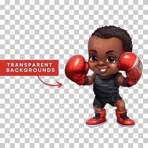 Black Boy Boxer Clipart, PNG, Little Kid With Boxing Gloves, Baby ...