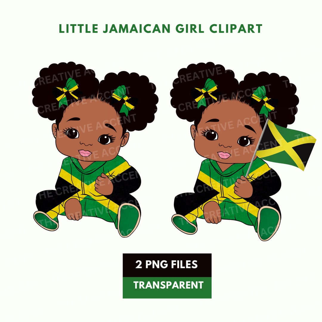 Little Jamaican Baby Girl Clipart, 2 PNG Files, Jamaica Flag Colors ...