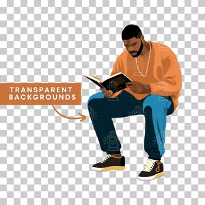 Black Men Reading Clipart, 22 PNG Bundle, Smart, College Male With a ...