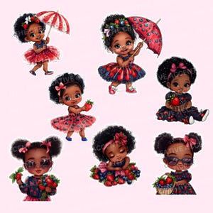 Berry Sweet Black Baby Clipart, 36 PNG Bundle, Little Strawberry Girl ...