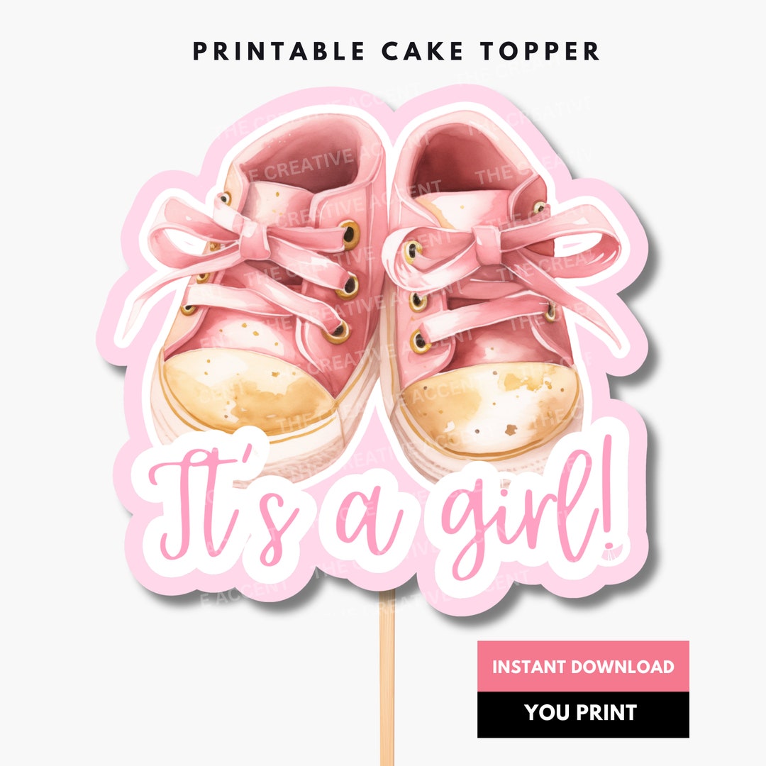 Printable Baby Shoes Cake Topper, PDF PNG, Little Girl Sneakers, Pink ...