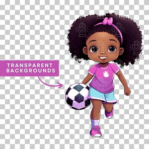 Black Soccer Player Girl Clipart, 4 PNG, Children's Illustration ...