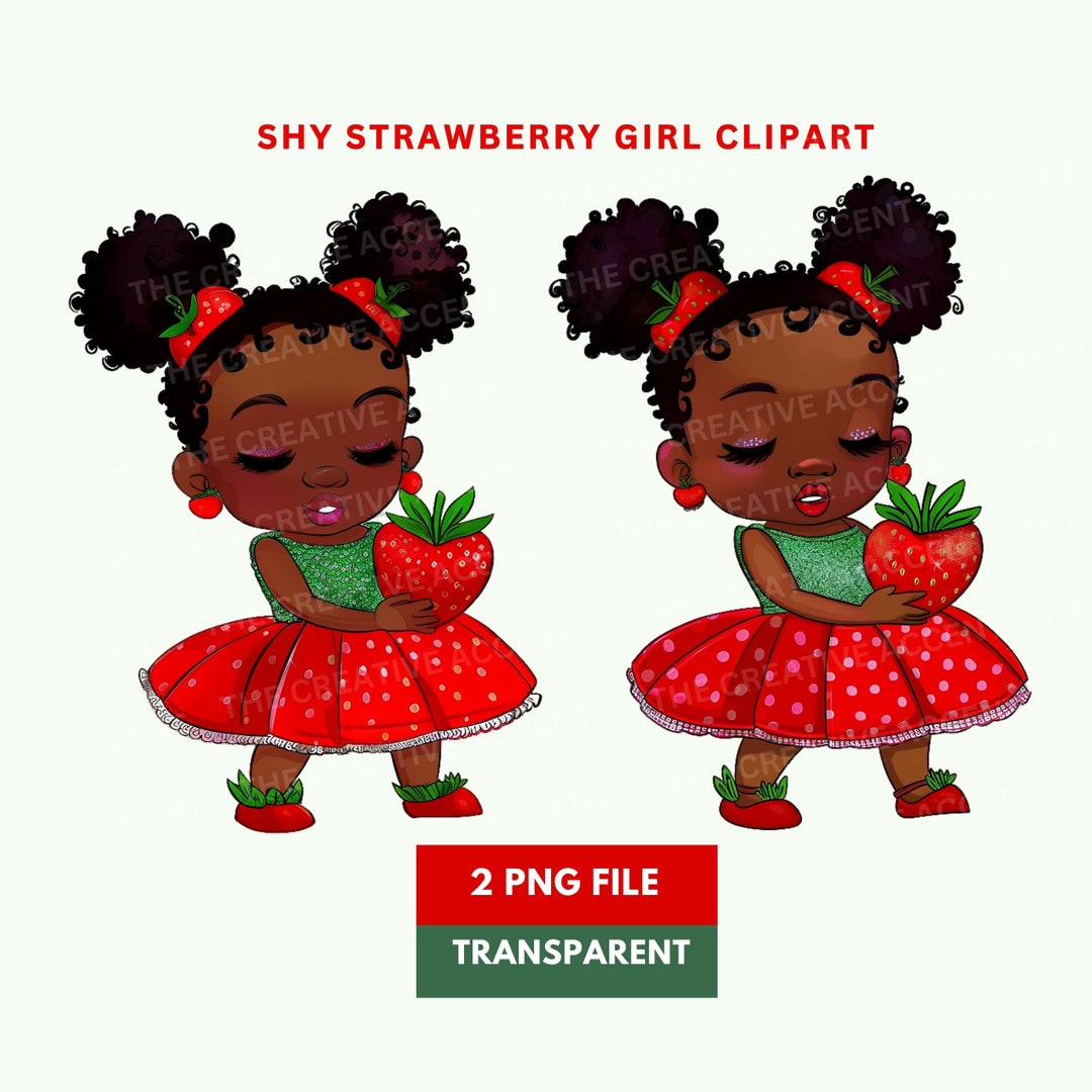 Shy Strawberry Baby Girl Clipart, 9 PNG, Afro Black Strawberry ...