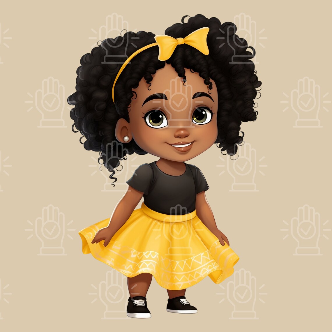 Cute Black Girl in Yellow Black and White Dress Clipart 10 - Etsy