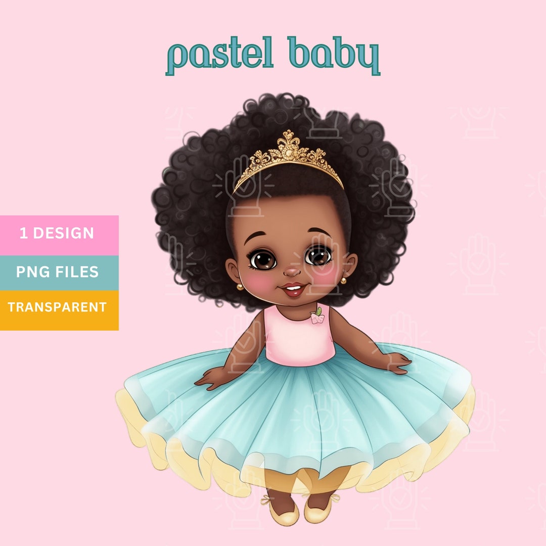 Black Baby Princess in Pastel Dress, Baby Shower Clipart, Watercolor ...