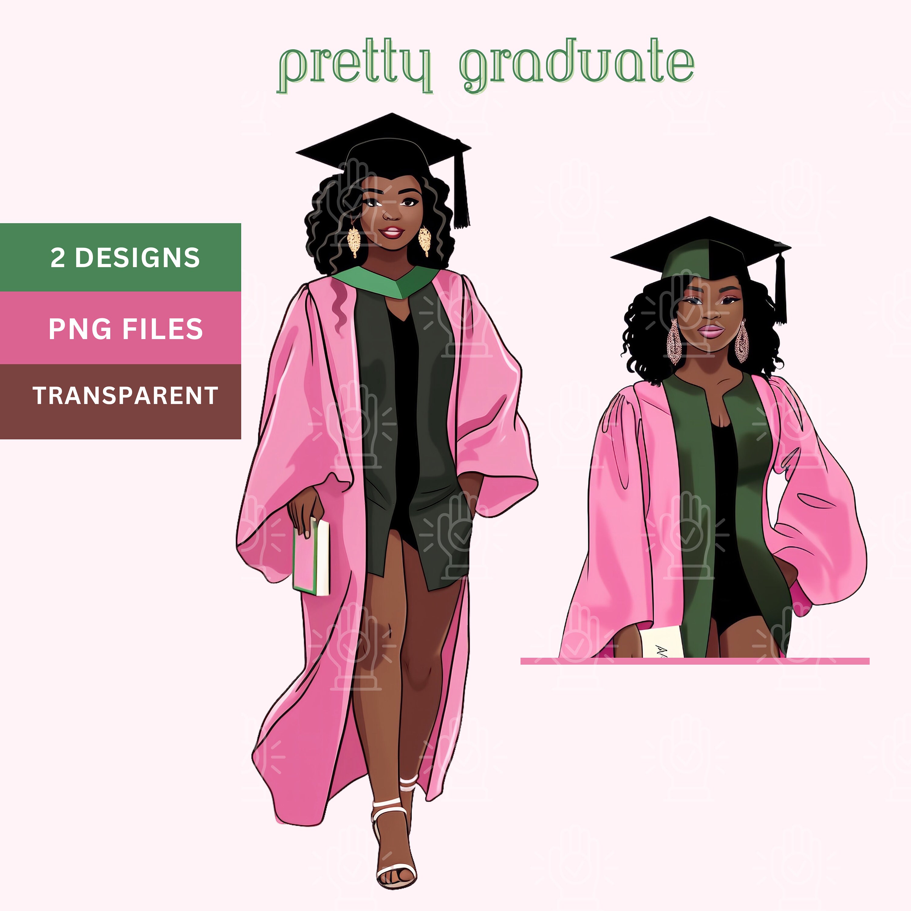 AKA Graduate Woman PNG Pink and Green Alpha Kappa Alpha - Etsy
