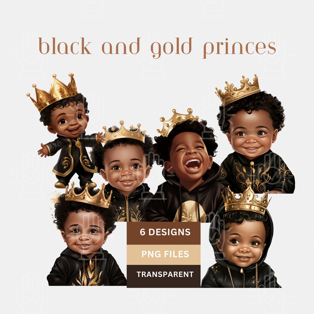 Black and Gold Black Baby Prince Baby Shower Clipart, Little Boy With ...