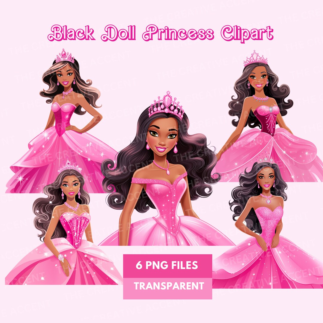 Black Princess Doll Clipart, 5 PNG, Chica Negra, Mujer Joven con Corona ...