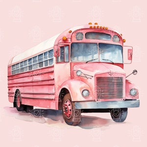 Pink School Bus Clipart, 9 PNG, Hot to Light Pink Bus, Soft Watercolor ...