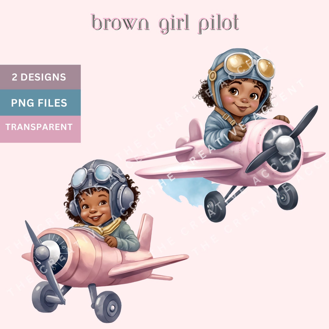 Black Girl Pilot Clip Art, Baby Shower, Birthday Theme Decor, Brown ...