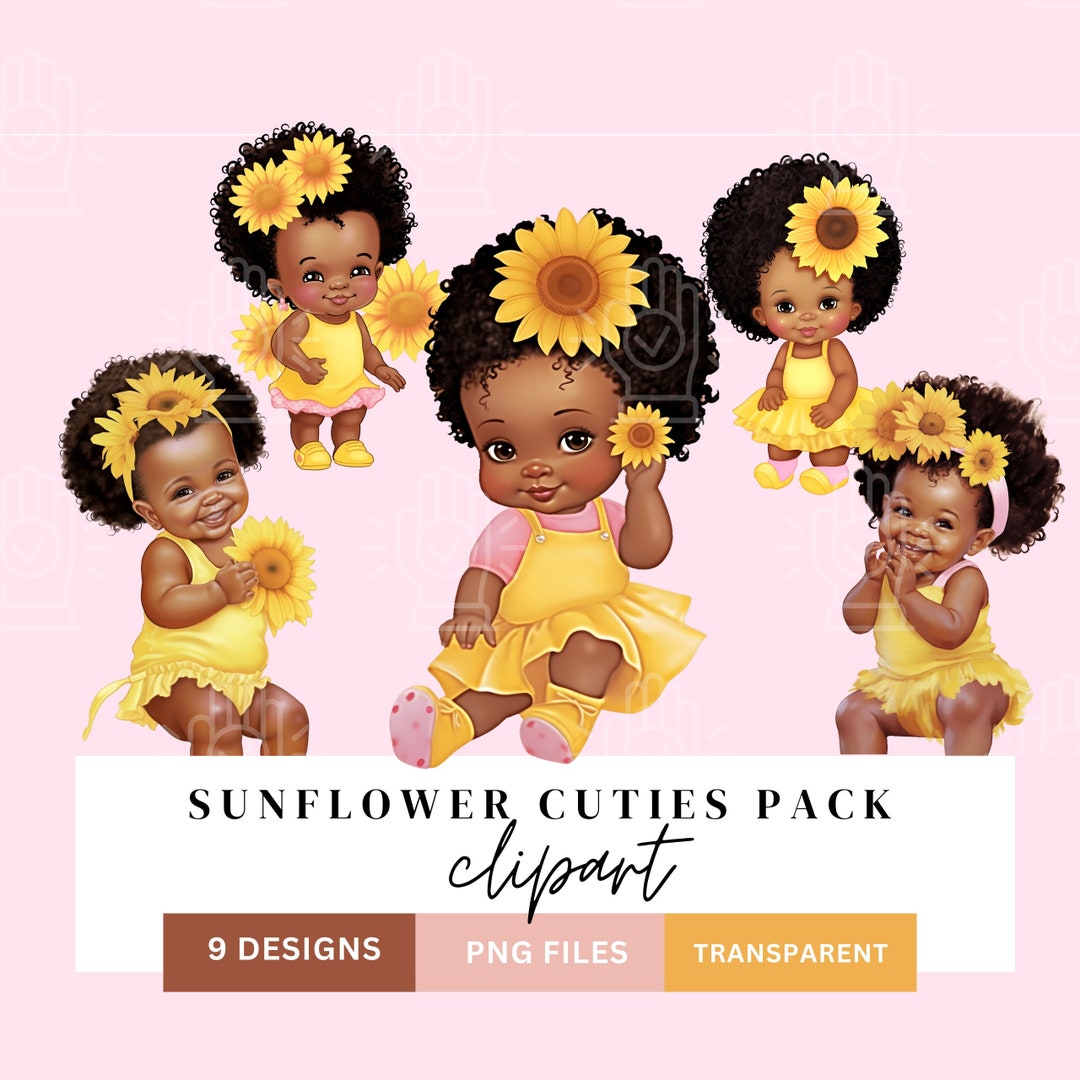 Sunflower Cute Baby Girl, Little Black Girl, Pink Yellow, Flower Theme ...