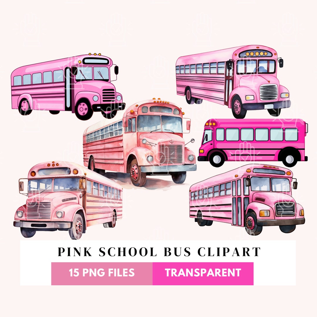 Pink School Bus Clipart, 9 PNG, Hot to Light Pink Bus, Soft Watercolor ...